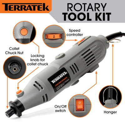 Terratek Rotary Tool Kit 234pcs 135W Variable Speed 8000-33000rpm DIY ...