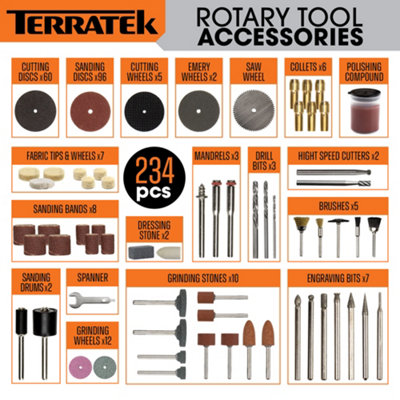 Terratek Rotary Tool Kit 234pcs 135W Variable Speed 8000-33000rpm DIY ...