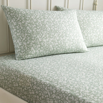 Tess Easy Care Ditsy Floral Leaf Print Green Fitted Sheet