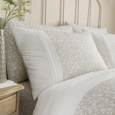 TESS EASY CARE DITSY FLORAL LEAF PRINT NATURAL DUVET COVER SET