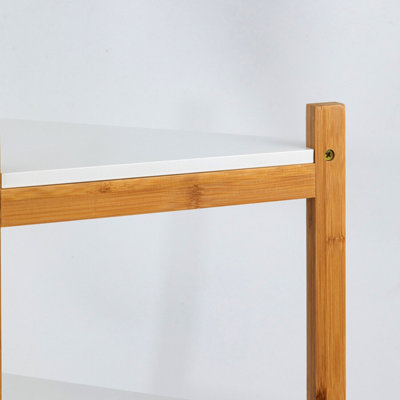 Tess White & Bamboo Corner Shelf/ Bathroom Freestanding Storage Units