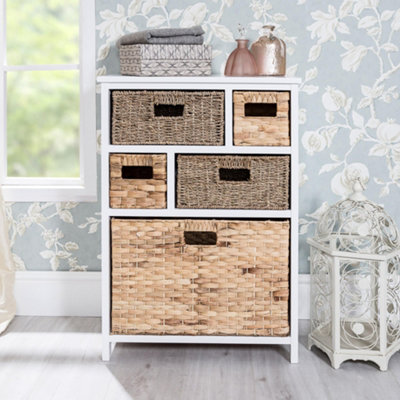 Tetbury 5 Drawer Storage Unit- White with Natural Hyacinth and Seagrass ...