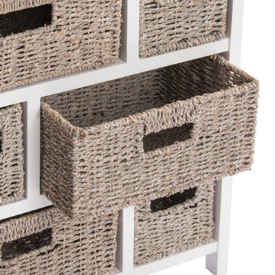 Tetbury 8 Drawer Storage Unit- White with Whitewash Seagrass Baskets