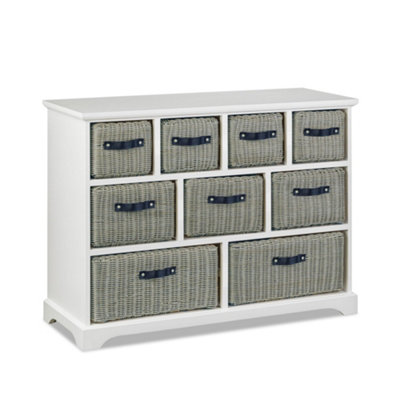 Tetbury 9 Drawer Storage Unit- White with Grey Extra-Strong Baskets