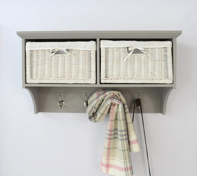 Tetbury Hallway Storage Shelf with Two Wicker Baskets - Dove Grey
