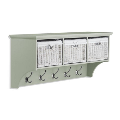 Tetbury Large Hallway Storage Shelf with Coat Hooks - Sage Green