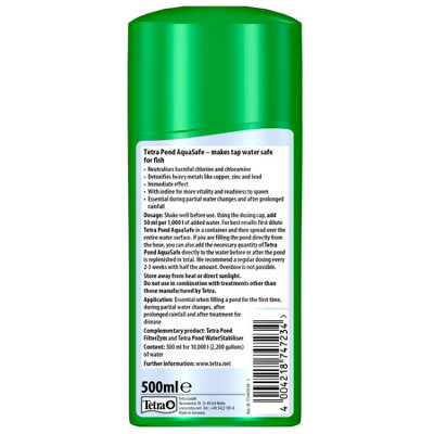 Tetra Pond AquaSafe, Makes Tap Water Safe for Pond Fish, 500 ml