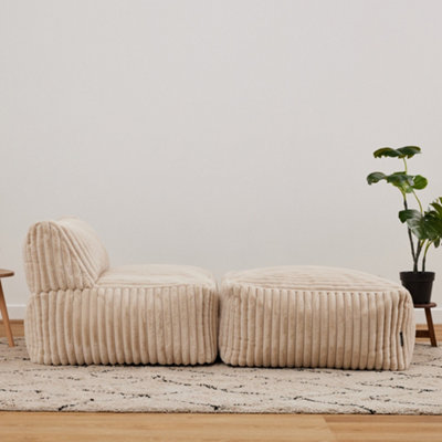 Tetra Ribbed Faux Fur Modular Sofa Bean Bag - Natural (2pc, Combination 2)