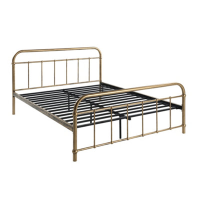 Tewin Vintage Hospital Style Antique Brass Small Double Metal Bed Frame