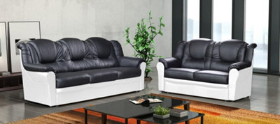TEXAS 3+2 SOFA SET BLACK/WHITE FAUX LEATHER