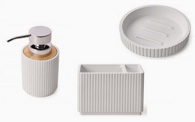 Textured 3 Pcs Soap Dish, Toothbrush Holder & Soap Dispenser Set - White