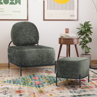 Textured Chenille Green Flavia Accent Chair with Ottoman