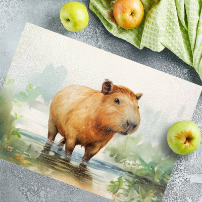 Textured Glass Chopping Board Capybara Design - Large