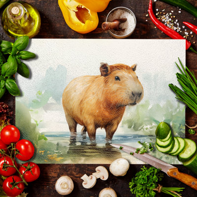 Textured Glass Chopping Board Capybara Design - Large