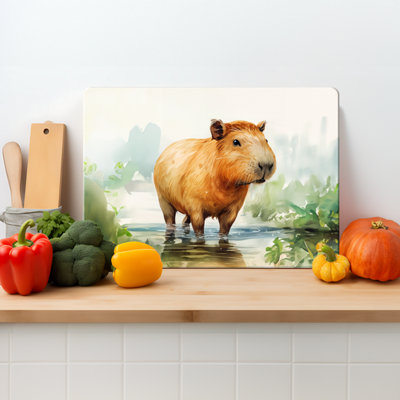 Textured Glass Chopping Board Capybara Design - Medium