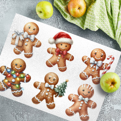 Textured Glass Chopping Board Gingerbread Design - Medium