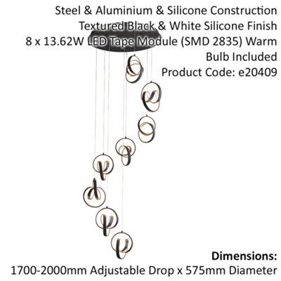 Textured Matt Black Modern 8 Light Ceiling Pendant - Integrated Warm ...