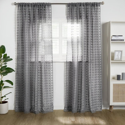 Textured Voile Net Curtains Pair 2 Window Panels Slot Top Set 55