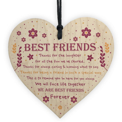 Thank You Best Friend Plaque Wooden Hanging Heart Friendship Gift For ...