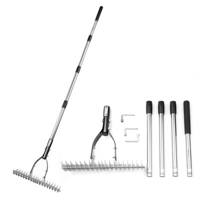 Thatch Rake Stainless Steel Curved Tip Teeth Lawn Rake for Leaves Garden