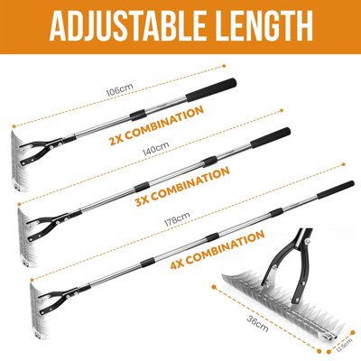 Thatch Rake Stainless Steel Curved Tip Teeth Lawn Rake for Leaves Garden