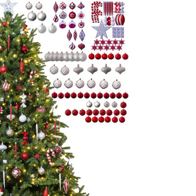 The 128pc Red & Silver Full Heavy Coverage Bauble Set (6ft trees)
