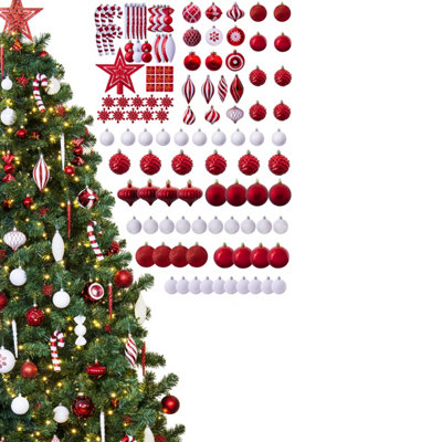 The 128pc Red & White Full Heavy Coverage Bauble Set (6ft trees)