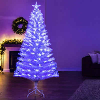 The 6ft White Blue Ripple Effect Fibre Optic Tree