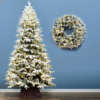 The 8ft Pre-Lit Snowy Alpine Tree with Warm White Lights