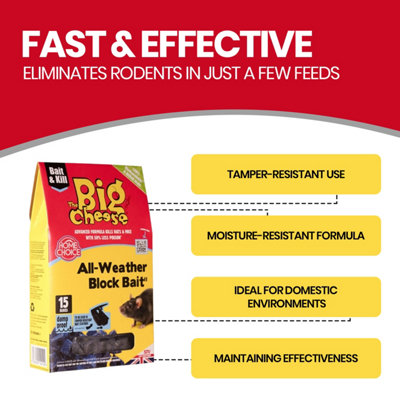 The Big Cheese All-Weather Block Bait 10g x 15 Blocks Pack of 2 Rat ...