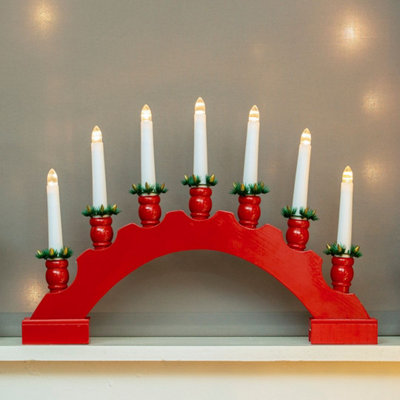 The Christmas Workshop 71179 Red Arched Wooden Candle Bridge with ...