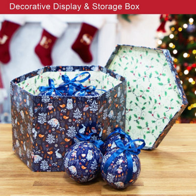 The Christmas Workshop 72619 Set of 14 Navy Blue Coloured Festive Animal Design Christmas Baubles