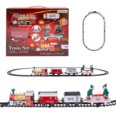 The Christmas Workshop Festive Christmas Train Set with Moving Elves ...