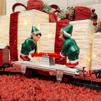 The Christmas Workshop Festive Christmas Train Set with Moving Elves ...