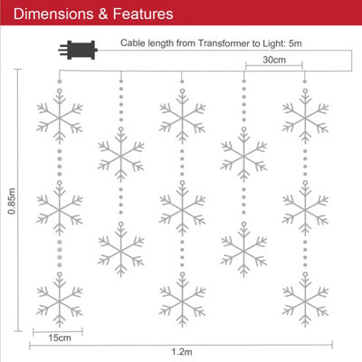The Christmas Workshop Warm White Snowflake Curtain Lights
