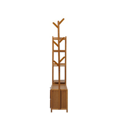 The Floor-standing Simple Bamboo Clothing Rack is Equipped with Storage ...