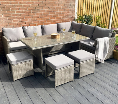 The Knutsford 9 Seat Grey Corner Rattan Dining Set