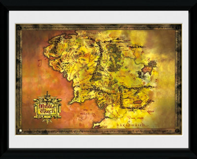 The Lord of The Rings Middle Earth Map 30 x 40cm Framed Collector Print ...