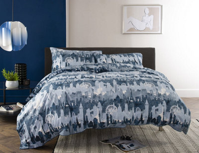 The Lyndon Company - NY/LDN/PAR/MUN Blue Duvet Set | DIY at B&Q
