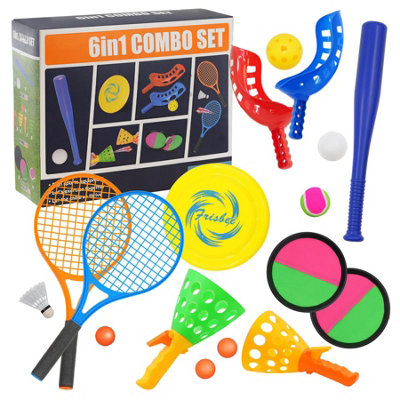 The Magic Toy Shop 6 in 1 Sports Set Bat Racket Toss Ball Catch Games ...