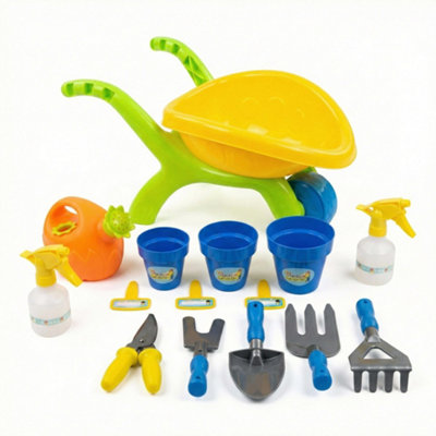 The Magic Toy Shop Childrens Gardening Set 14pc Wheelbarrow Tools Pots ...