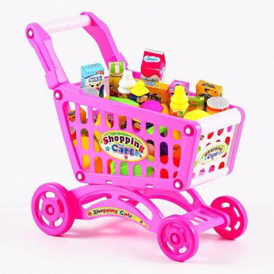 The Magic Toy Shop Kids Shopping Trolley Pink Grocery Cart Playset ...
