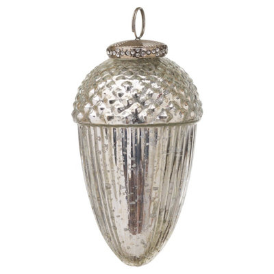 The Noel Collection Silver Large Hanging Acorn Decoration | DIY at B&Q