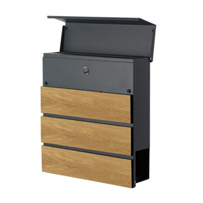 The Phoenix MB0126KW Estilo Top Loading Wood Effect Steel Post Box