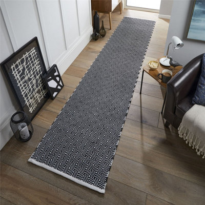 The Rug Seller Black Brittany Runner Rug For Hallway - Long 60x230cm