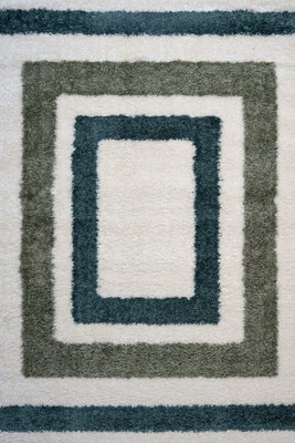 The Rugs Moodi Shaggy Green Marina Rug Runner Bordered Thick High Pile ...