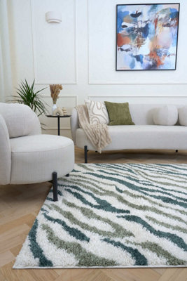 The Rugs Moodi Shaggy Green Nyra Rug Runner Abstract Thick High Pile ...