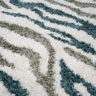 The Rugs Moodi Shaggy Green Nyra Rug Runner Abstract Thick High Pile ...