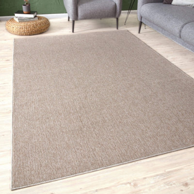THE RUGS Solid Design Low Pile Living Room Rugs in Beige Flex ...