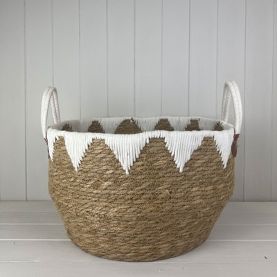 The Satchville Gift Company Large Round Storage Basket with White ...